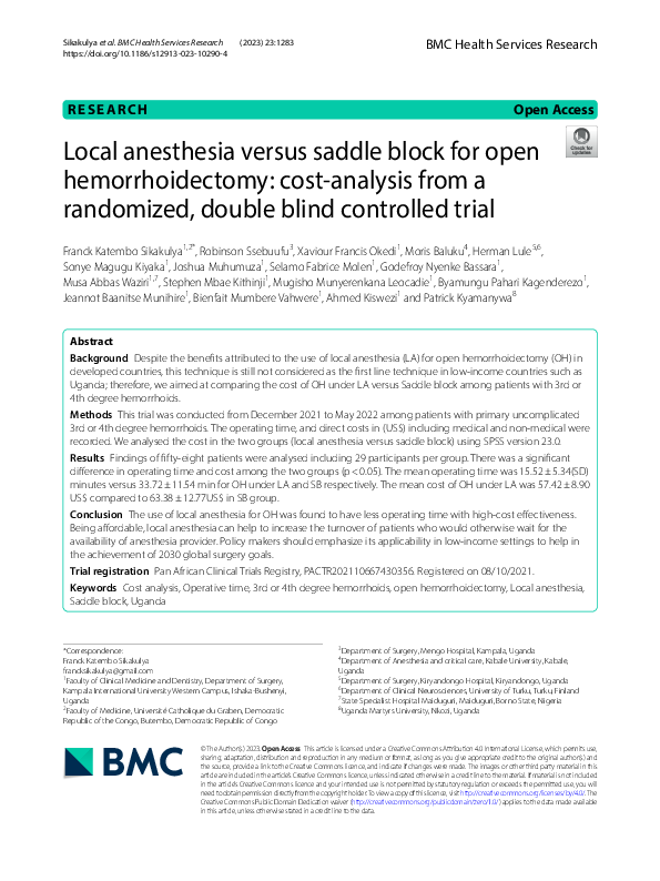 (PDF) Local anesthesia versus saddle block for open hemorrhoidectomy ...