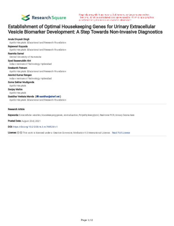 (PDF) Establishment of Optimal Housekeeping Genes for Urinary ...