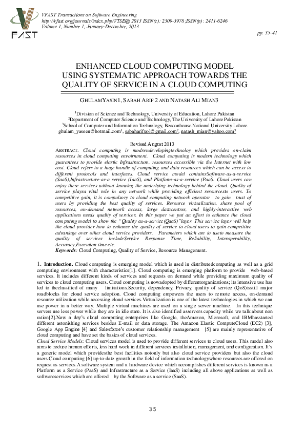 (PDF) Enhanced Cloud Computing Model Using Systematic Approach Towards The Quality Of Service In ...