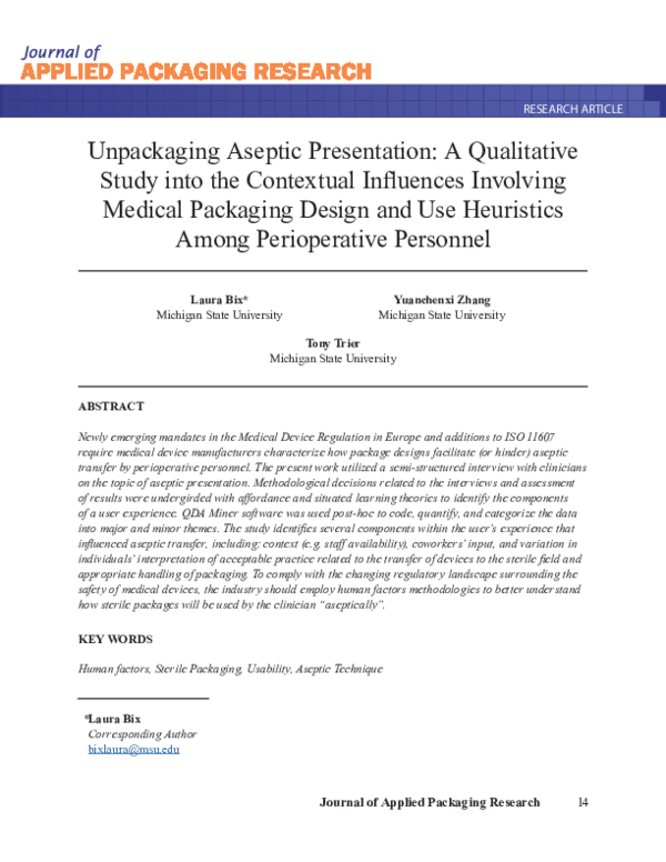 (PDF) Unpackaging aseptic presentation: A qualitative study into the ...