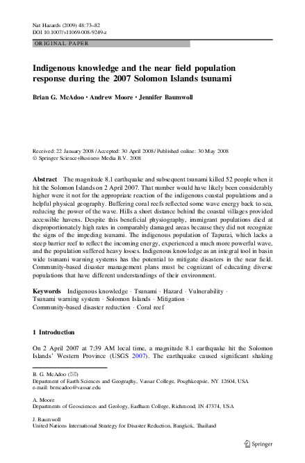 (PDF) Indigenous knowledge and the near field population response ...
