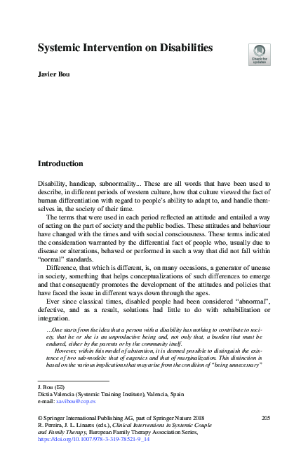 (PDF) Systemic Intervention on Disabilities | Javier Bou Piquer ...