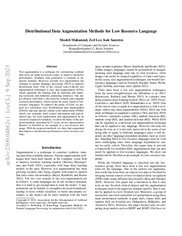 (PDF) Distributional Data Augmentation Methods for Low Resource Language