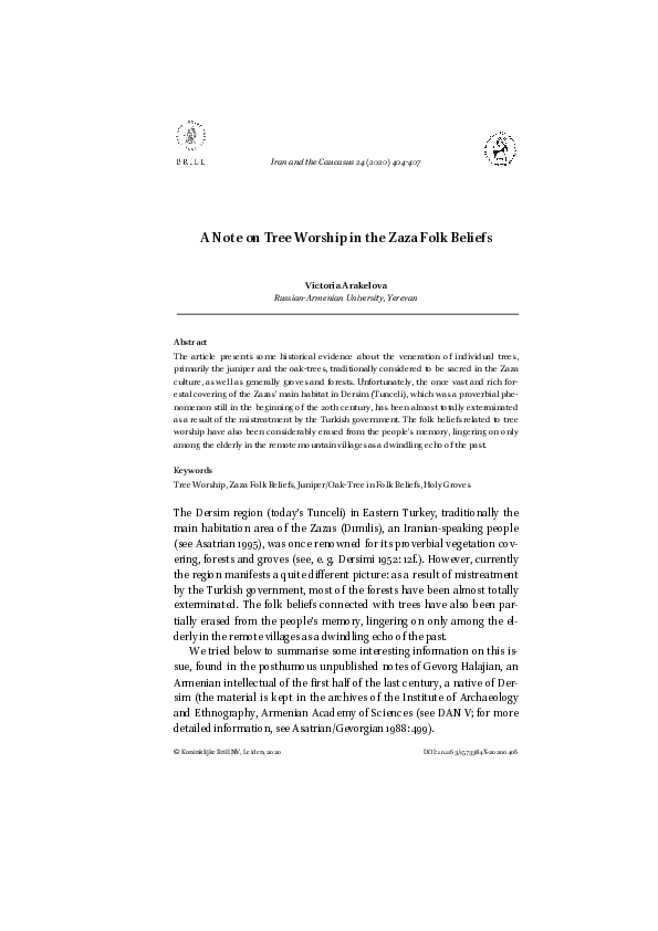 (PDF) A Note on Tree Worship in the Zaza Folk Beliefs