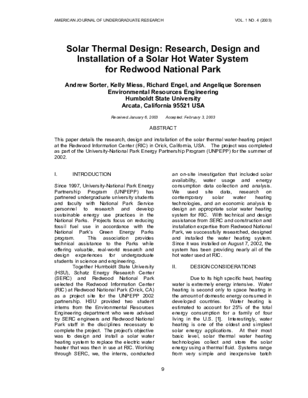 (PDF) Solar Thermal Design: Research, Design and Installation of a ...