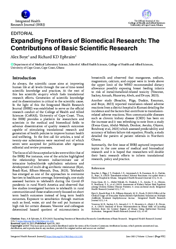 (PDF) Expanding Frontiers of Biomedical Research: Contributions of ...