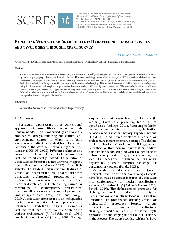 (PDF) EXPLORING VERNACULAR ARCHITECTURE: UNRAVELLING CHARACTERISTICS AND TYPOLOGIES THROUGH ...
