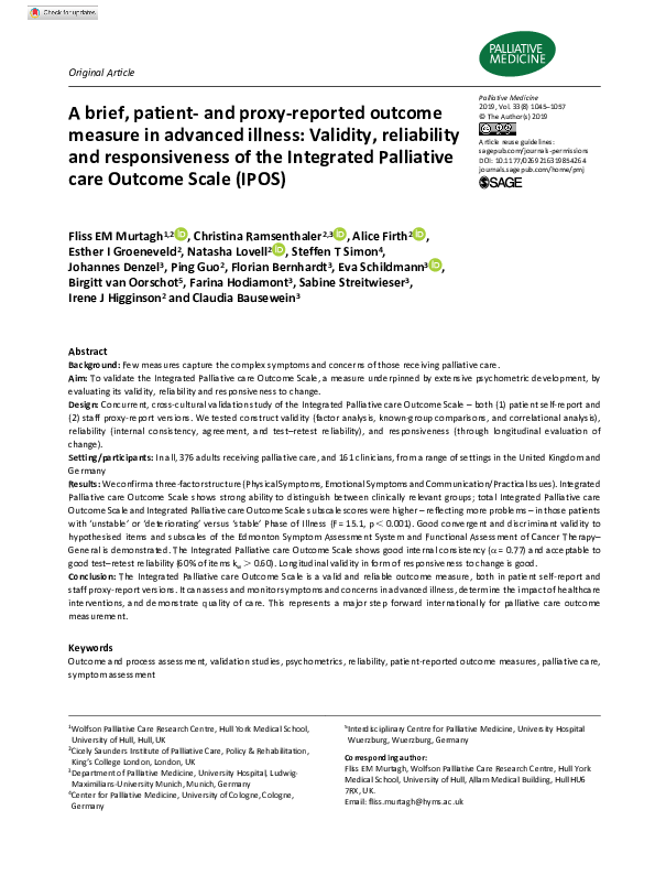 (PDF) A brief, patient- and proxy-reported outcome measure in advanced ...