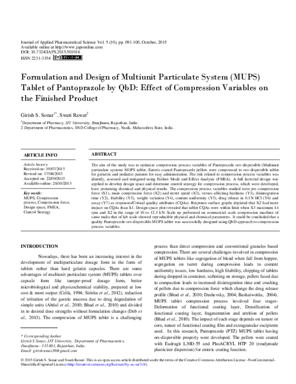 (PDF) Formulation and Design of Multiunit Particulate System (MUPS ...