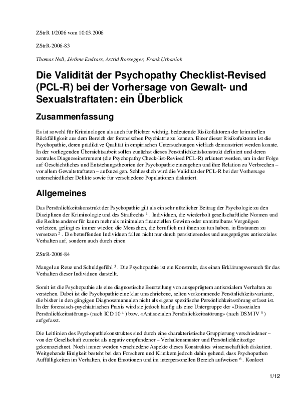 (PDF) Die Validität der Psychopathy Checklist-Revised (PCL-R) bei der ...