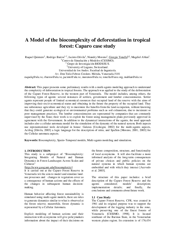 (PDF) A Model of the biocomplexity of deforestation in tropical forest ...