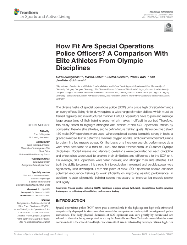 (PDF) How Fit Are Special Operations Police Officers? A Comparison With ...