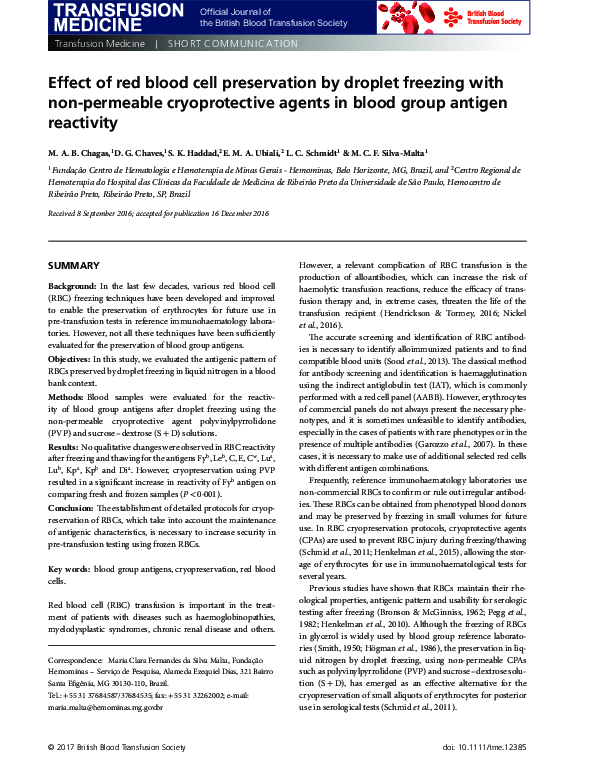 (PDF) Effect of red blood cell preservation by droplet freezing with ...