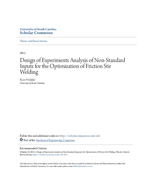 (PDF) Design of Experiments Analysis of Non-Standard Inputs for the Optimization of Friction ...