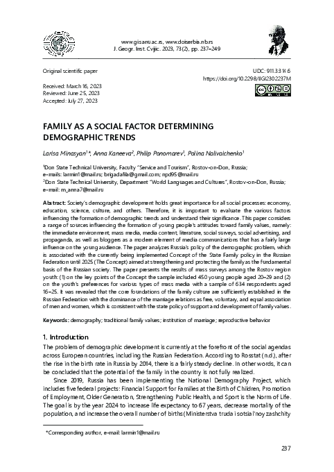 (PDF) Family as a social factor determining demographic trends