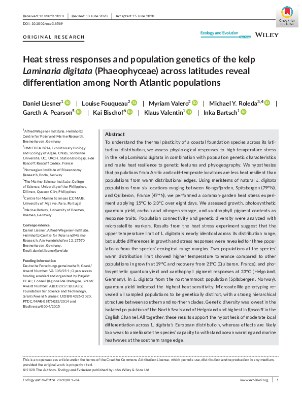 (PDF) Heat stress responses and population genetics of the kelp ...
