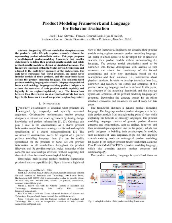 (PDF) Product Modeling Framework and Language for Behavior Evaluation | NIST