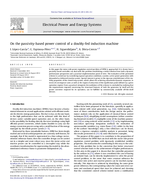 (PDF) On the passivity-based power control of a doubly-fed induction ...