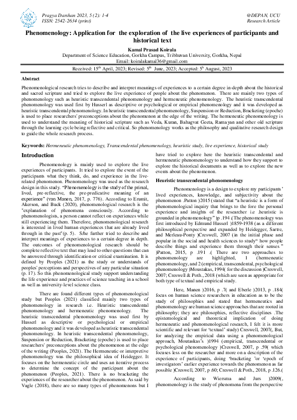 (PDF) Phenomenology: Application for the exploration of the live ...