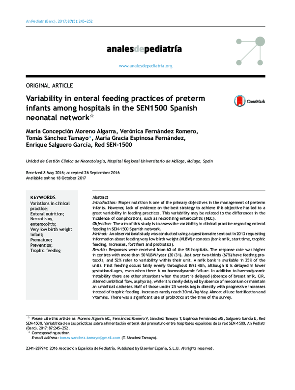 (PDF) Variability in enteral feeding practices of preterm infants among ...
