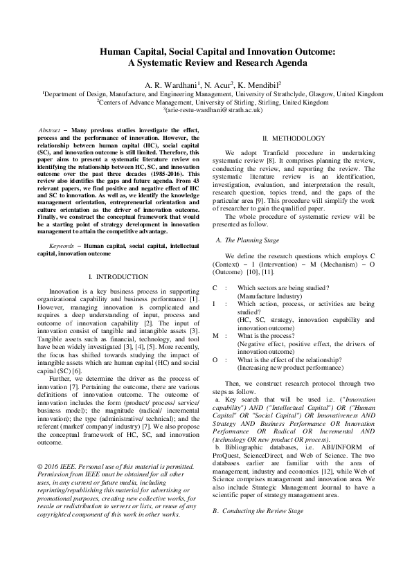 (PDF) Human capital, social capital and innovation outcome: A systematic review and research agenda
