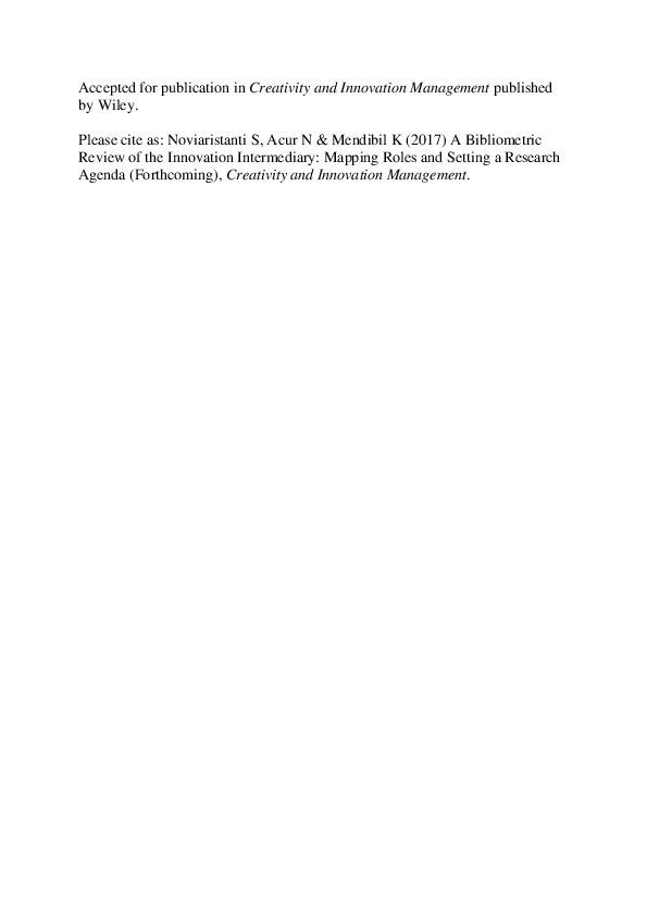 (PDF) A Bibliometric Review of the Innovation Intermediary: Mapping ...
