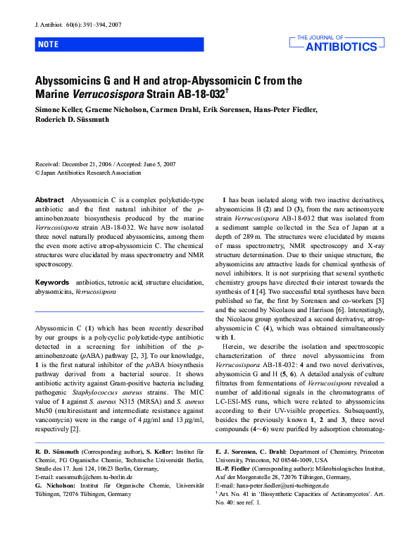 (PDF) Abyssomicins G and H and atrop-Abyssomicin C from the Marine ...