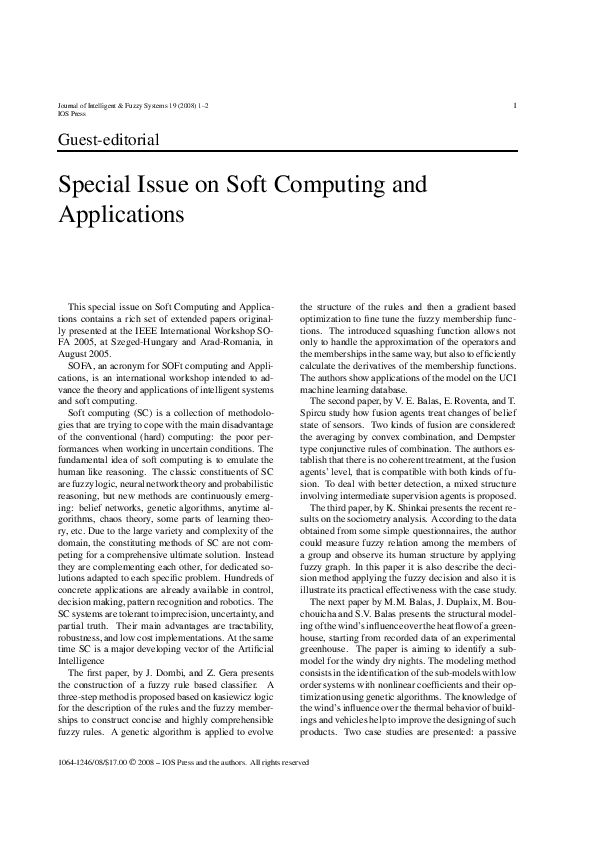 (PDF) Special Issue on Soft Computing and Applications