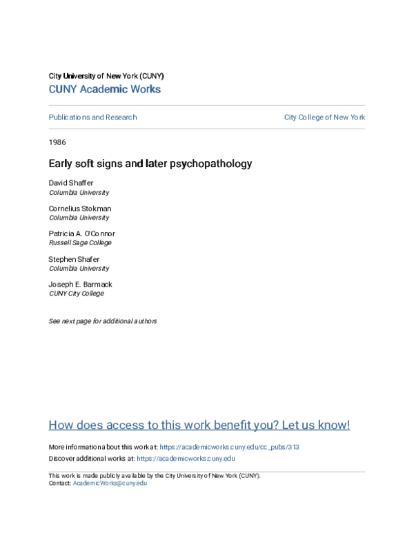 (PDF) Early soft signs and later psychopathology