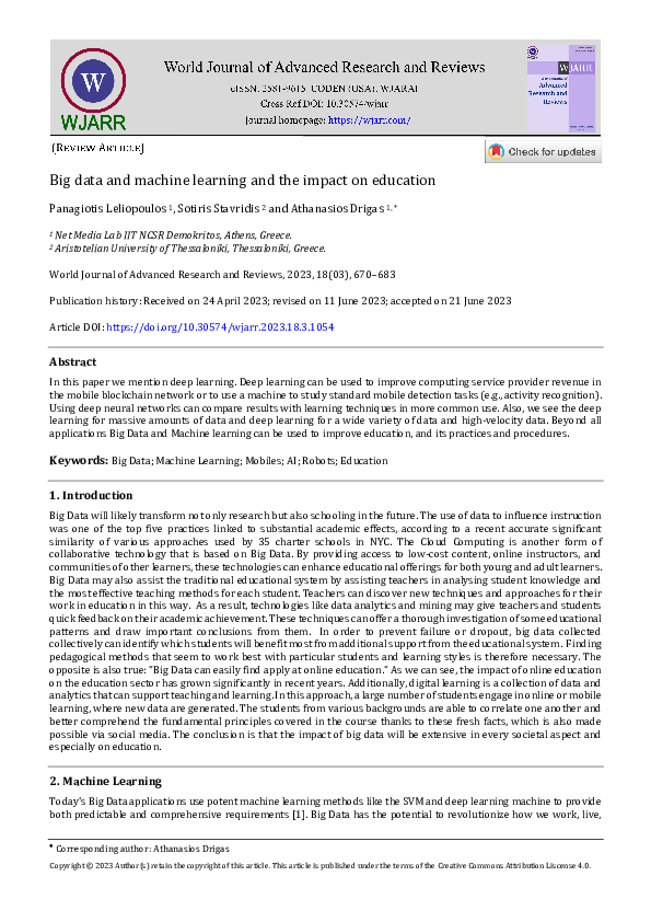 (PDF) Big data and machine learning and the impact on education