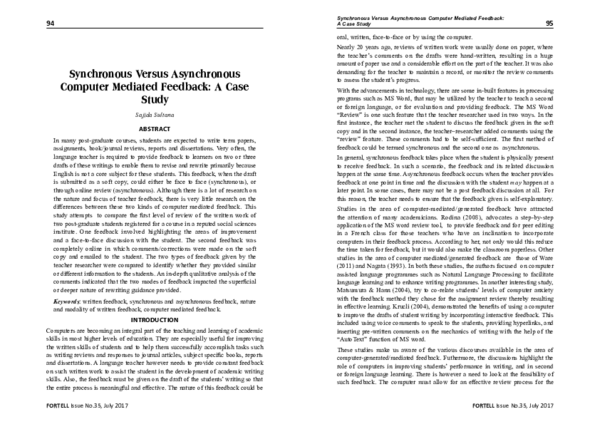 (PDF) Synchronous Versus Asynchronous Computer Mediated Feedback: A case study