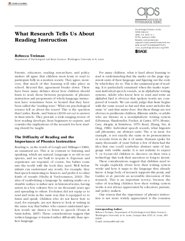 (PDF) What Research Tells Us About Reading Instruction
