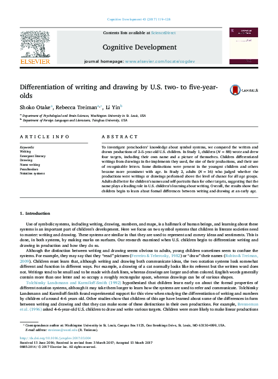(PDF) Differentiation of writing and drawing by U.S. two- to five-year-olds