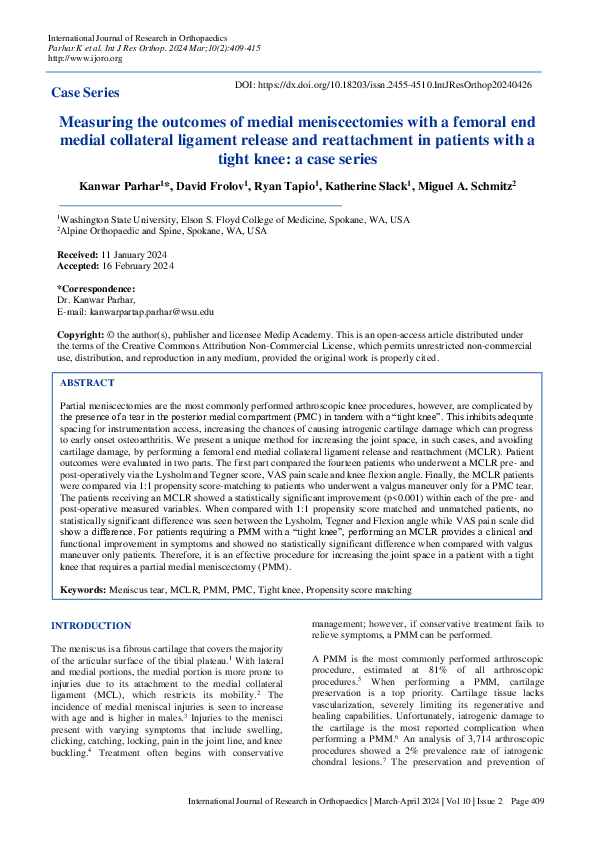 (PDF) Measuring the outcomes of medial meniscectomies with a femoral ...
