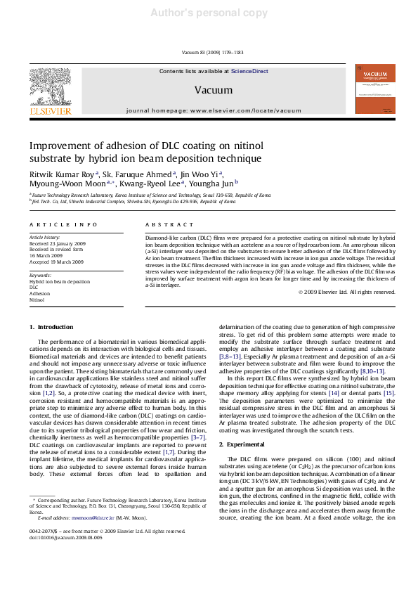 (PDF) Improvement of adhesion of DLC coating on nitinol substrate by ...