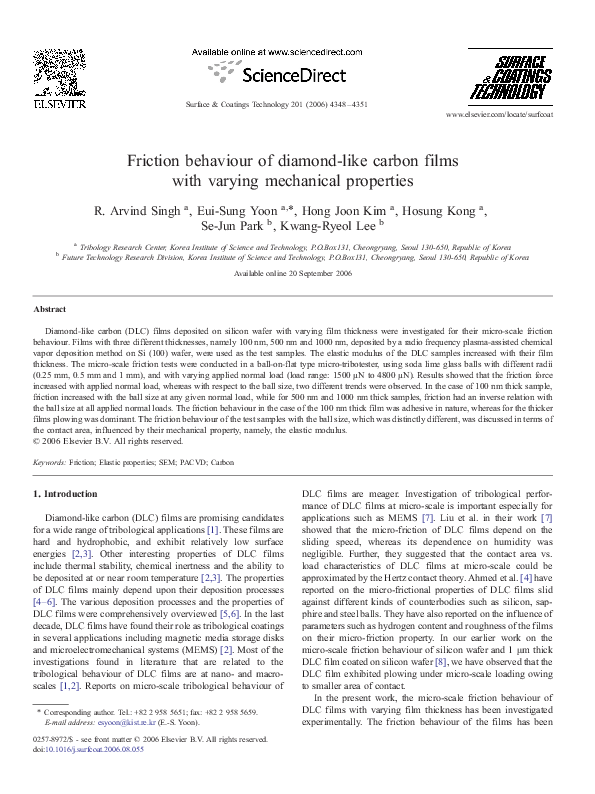 (PDF) Friction behaviour of diamond-like carbon films with varying ...