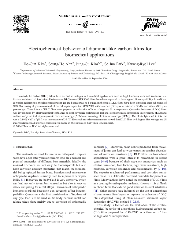 (PDF) Electrochemical behavior of diamond-like carbon films for ...