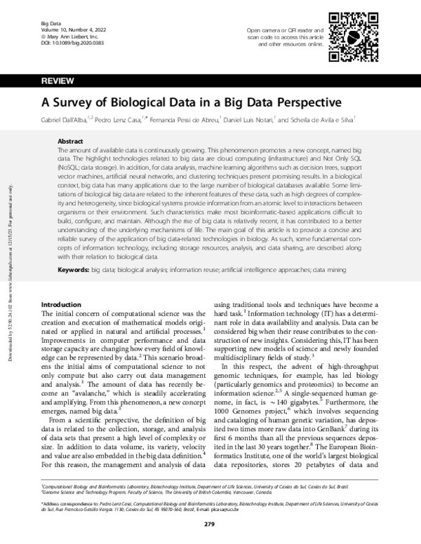 (PDF) A Survey of Biological Data in a Big Data Perspective