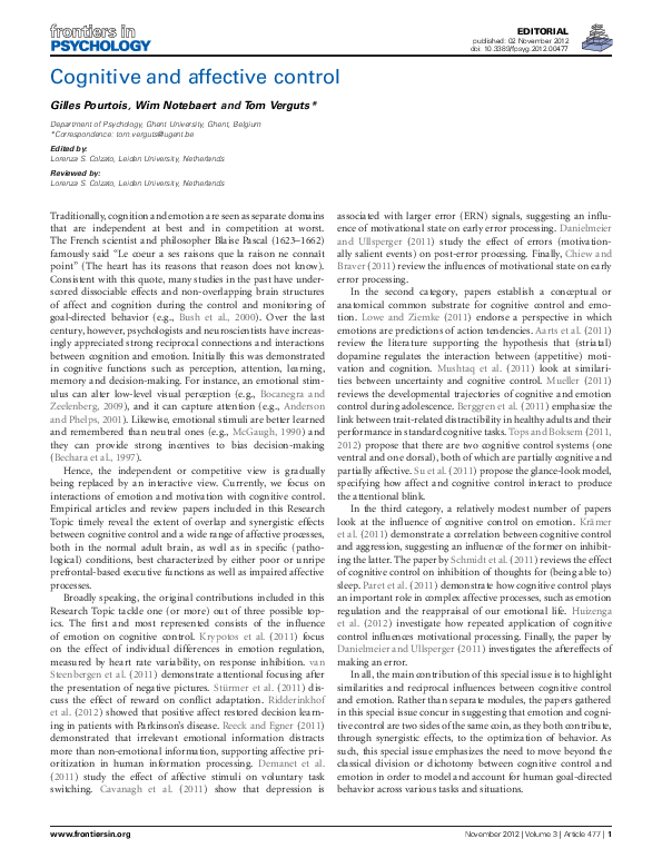 Pdf Cognitive And Affective Control