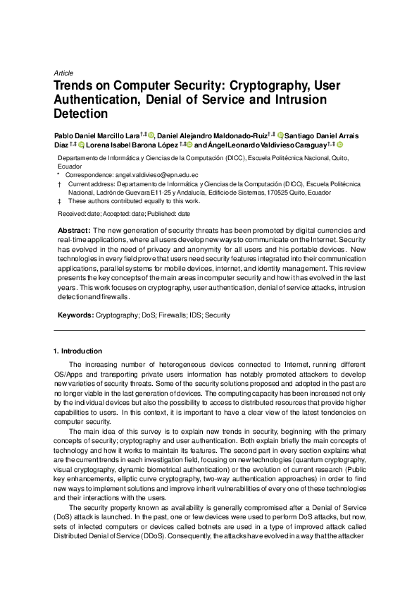 (PDF) Trends on Computer Security: Cryptography, User Authentication, Denial of Service and ...