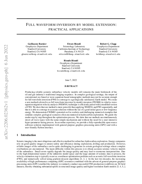 (PDF) Full-waveform inversion by model extension: Practical applications