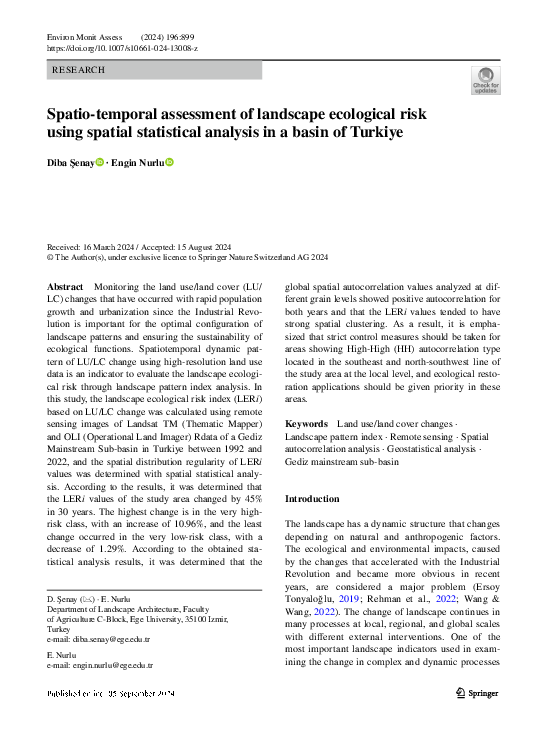 Pdf Spatio‑temporal Assessment Of Landscape Ecological Risk Using Spatial Statistical Analysis