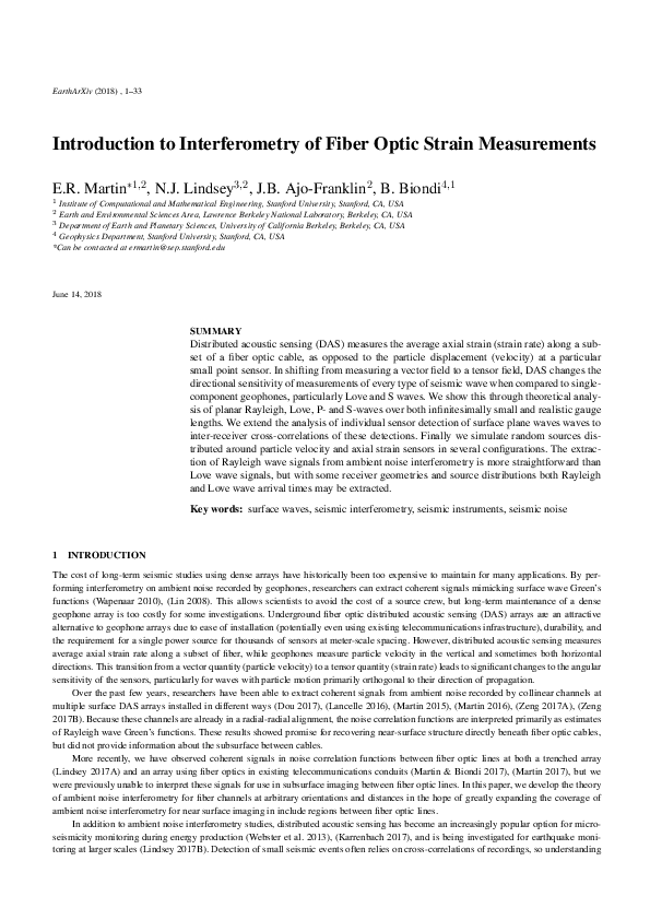 (PDF) Introduction to Interferometry of Fiber Optic Strain Measurements