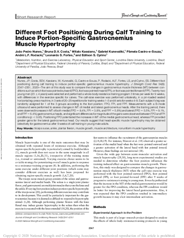 (PDF) Different Foot Positioning During Calf Training to Induce Portion ...