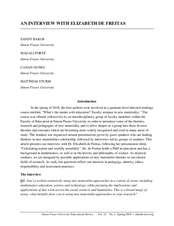 (PDF) An Interview with Elizabeth de Freitas