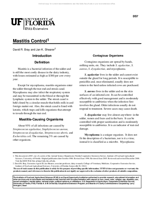 (PDF) Mastitis Control