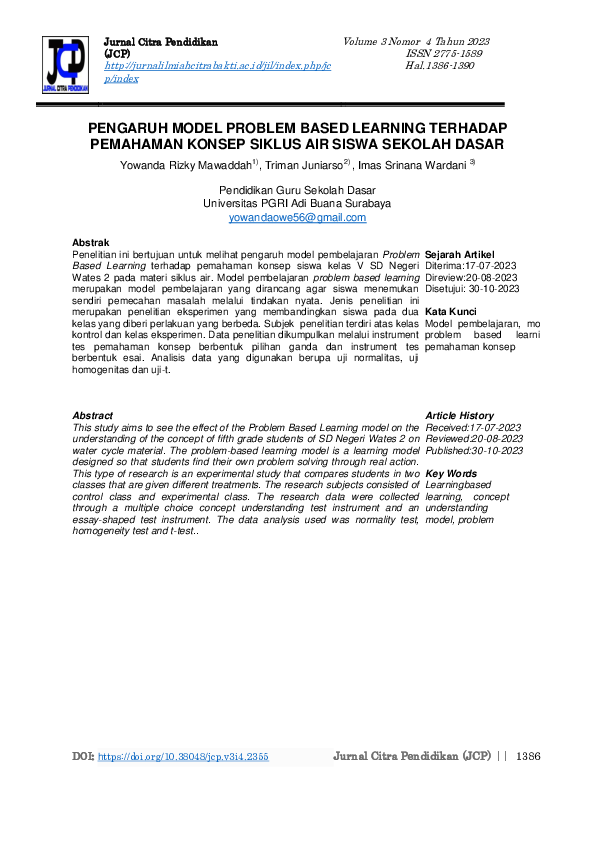 (PDF) Pengaruh Model Problem Based Learning Terhadap Pemahaman Konsep ...