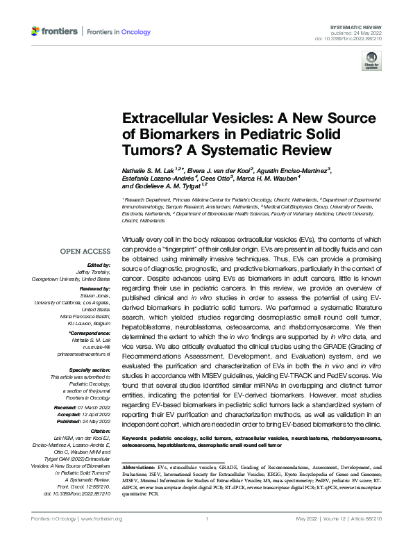 (PDF) Extracellular Vesicles: A New Source of Biomarkers in Pediatric ...