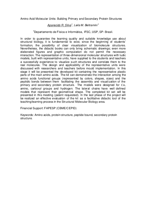(PDF) Amino Acid Molecular Units: Building Primary and Secondary ...