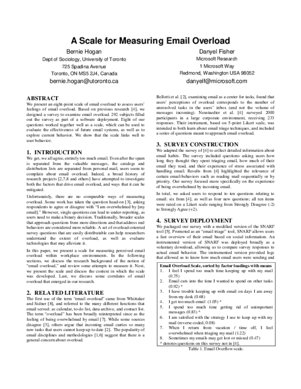 (PDF) A Scale for Measuring Email Overload